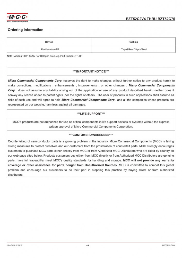 MCC BZT52C4V7-TP datasheet page 4