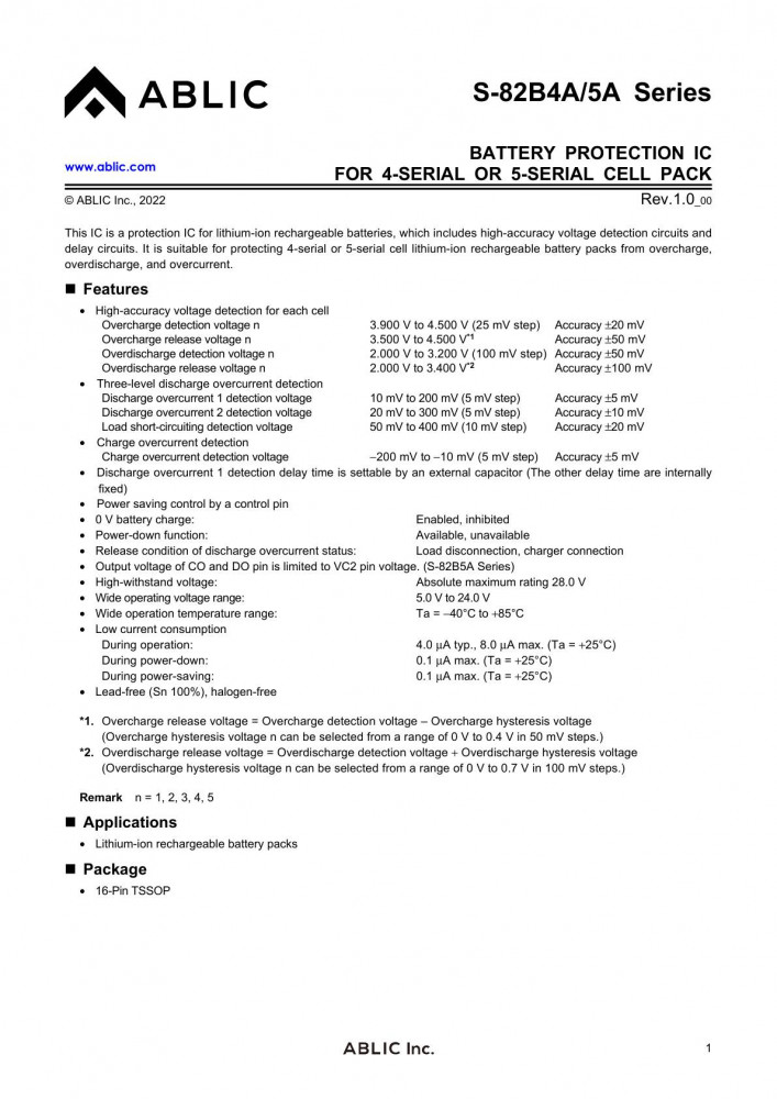ABLIC S-82B4A/5A datasheet page 1