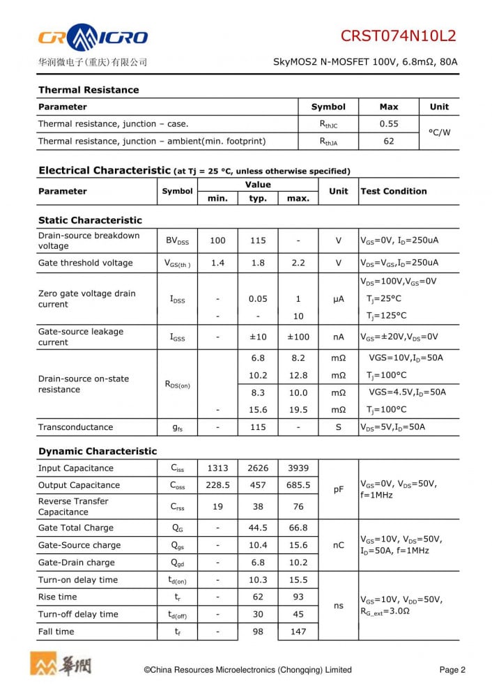 CRST074N10L2 datasheet page 2