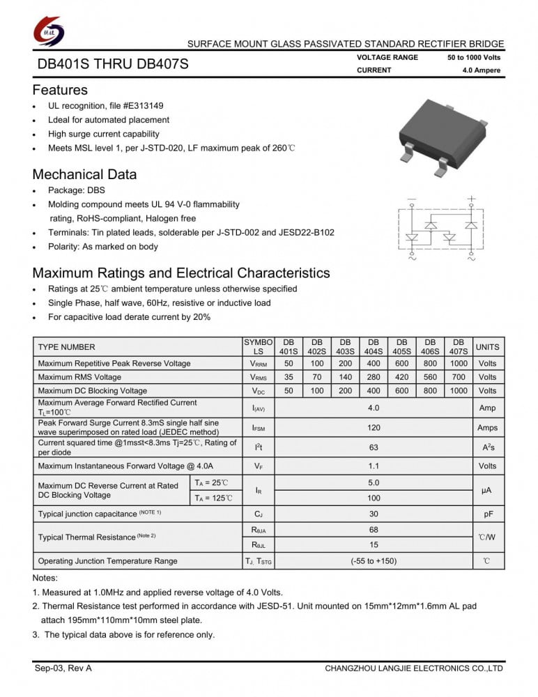 DB407S datasheet page 1