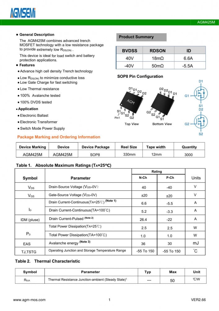AGM425M datasheet page 1