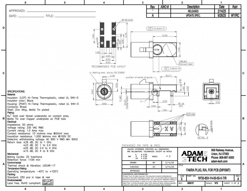 ADAM TECH RF55-85X-Y4-00-50-X-T/R technical drawing, page 1