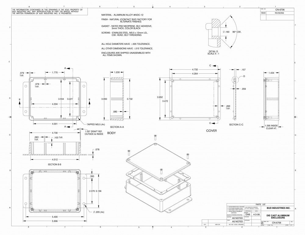Bud Industries CN-6706 enclosure technical drawing