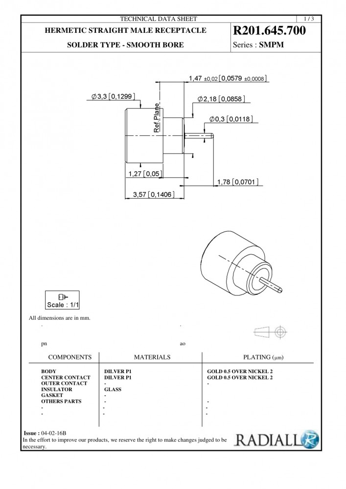 R201645700 product drawing and material information