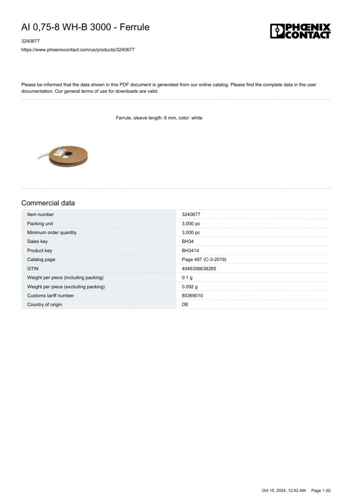 Phoenix Contact 3240677 product documentation page 1