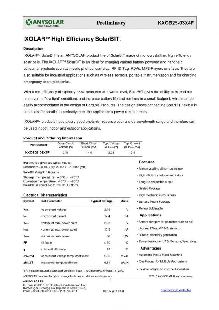 KXOB25-03X4F-TR datasheet page 1