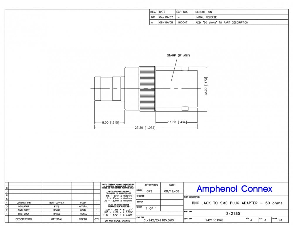 Amphenol 242185 technical drawing