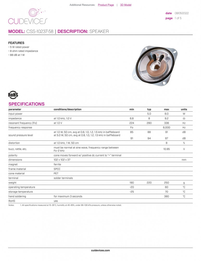 CSS-10237-58 datasheet page 1
