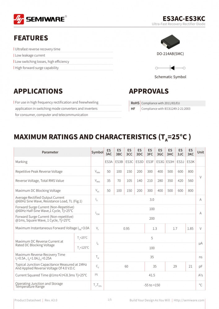 ES3DC datasheet page 1