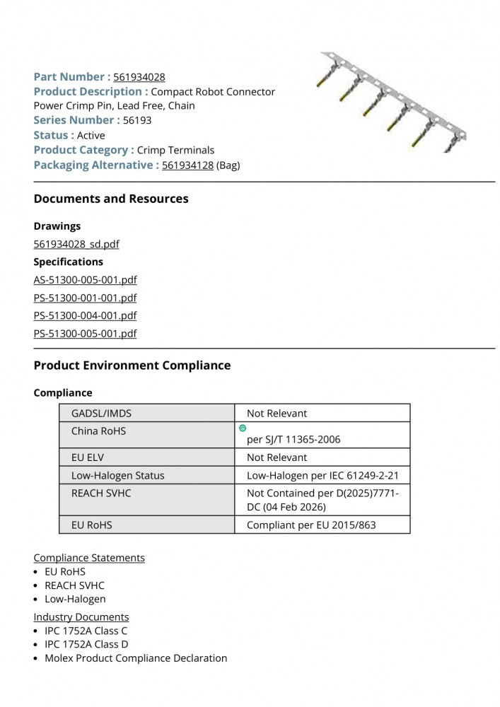 MOLEX 561934028 technical document image, page 1