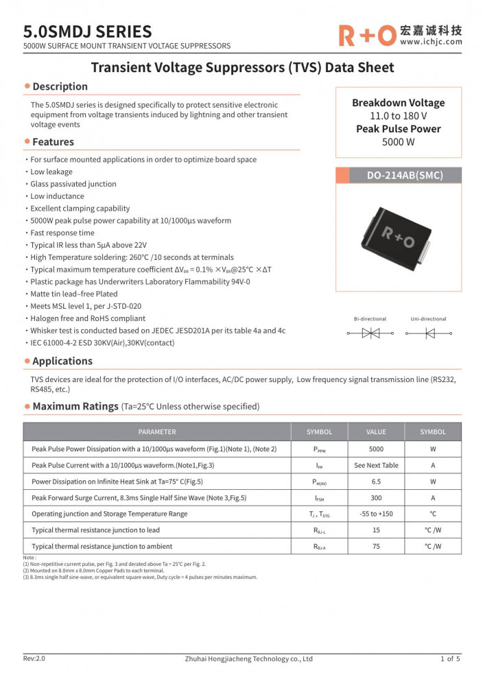 5.0SMDJ series datasheet page 1