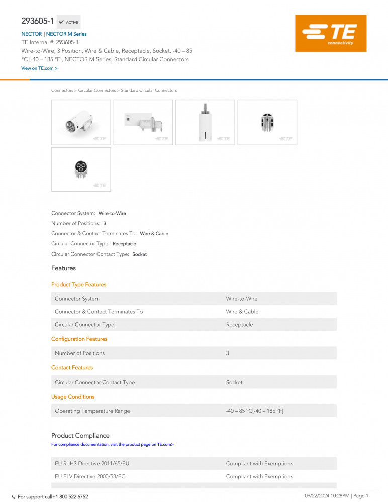 TE Connectivity 293605-1 document page 1