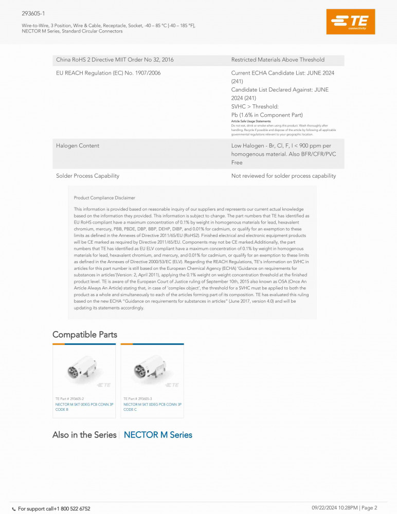 TE Connectivity 293605-1 document page 2