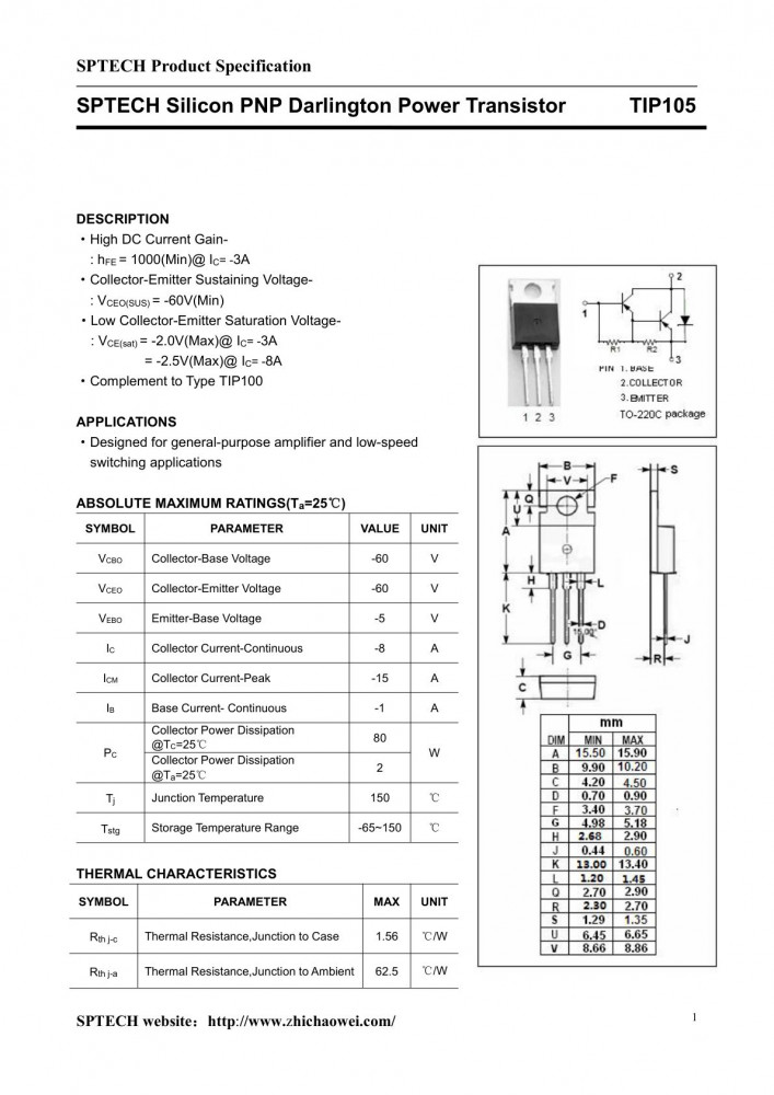 TIP105 SPTECH datasheet page 1