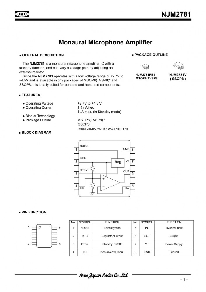 NJM2781 datasheet page 1