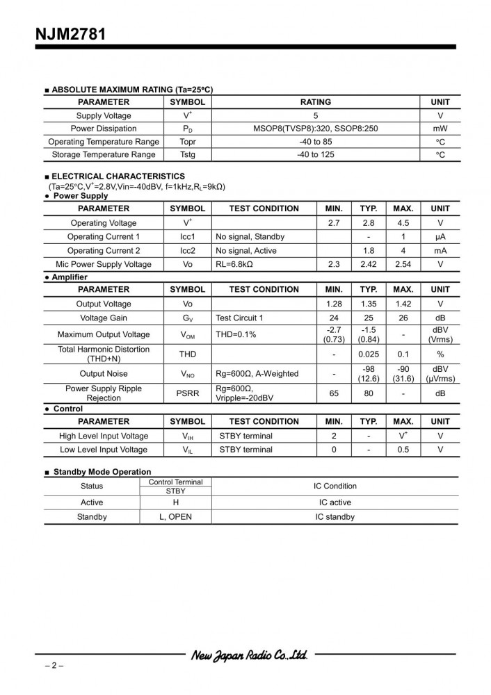 NJM2781 datasheet page 2