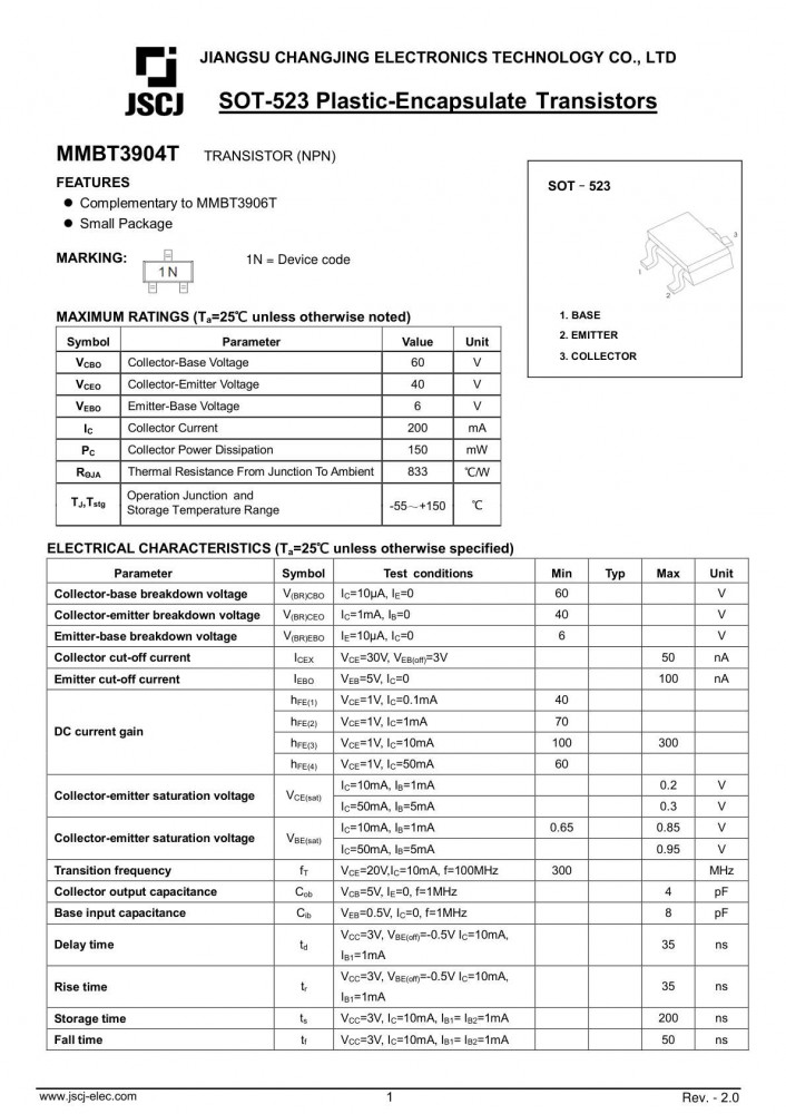 MMBT3904T datasheet page 1