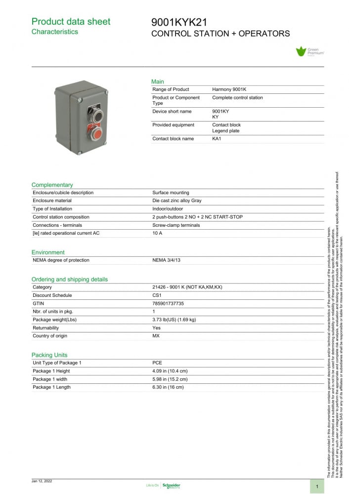 9001KYK21 technical document page 1