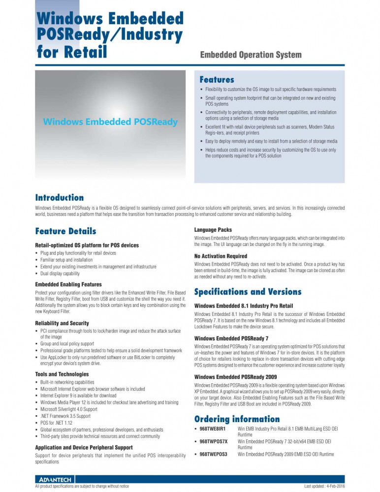 Windows Embedded POSReady technical document preview