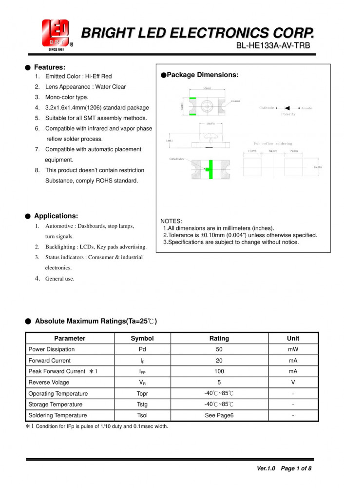 BL-HE133A-AV-TRB datasheet page 1