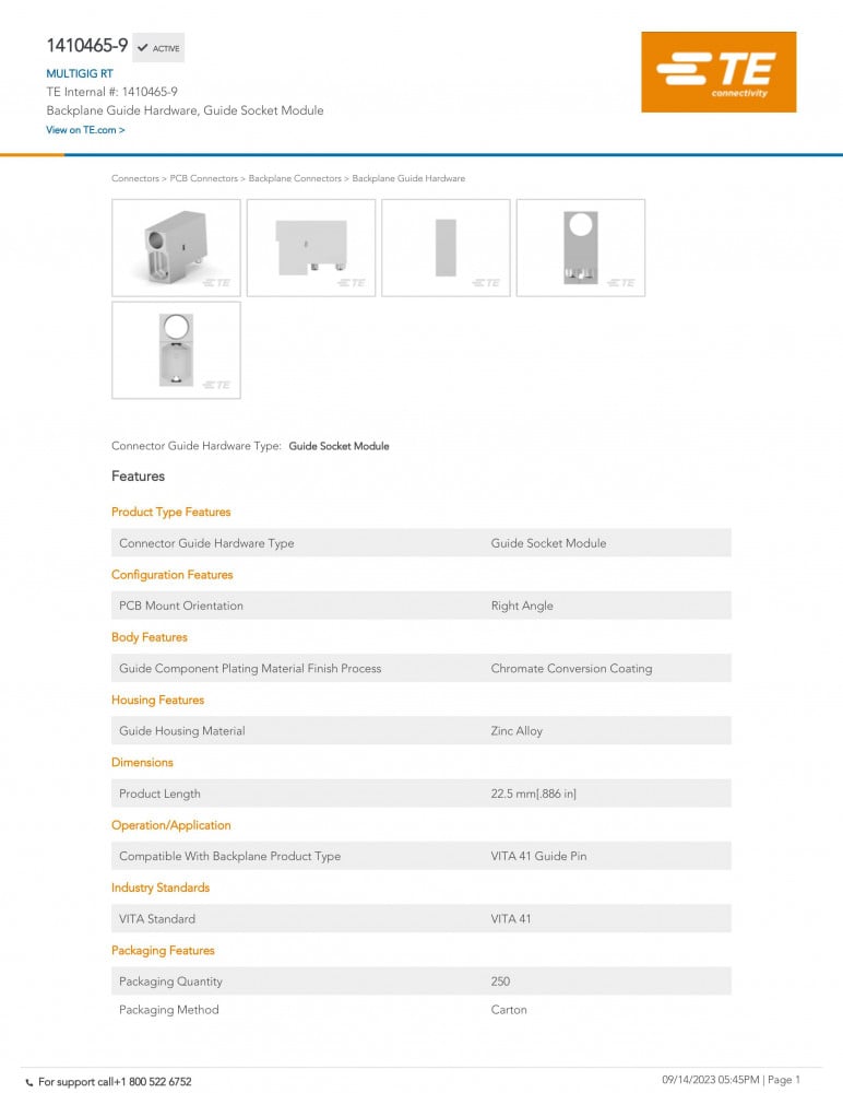 TE Connectivity 1410465-9 technical document page 1