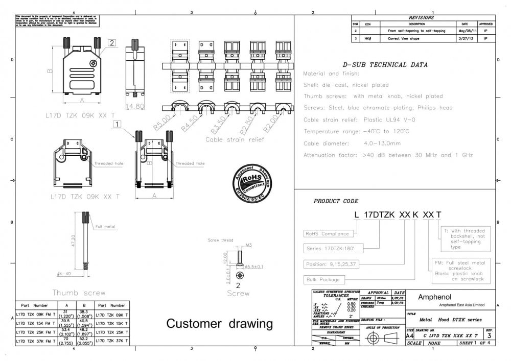 Amphenol L17DTZK technical drawing page 1
