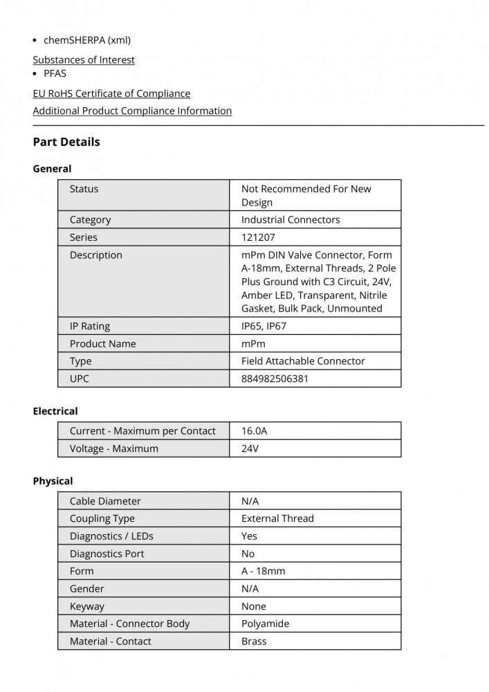Molex S28 DIN valve connector packaging specification page 2