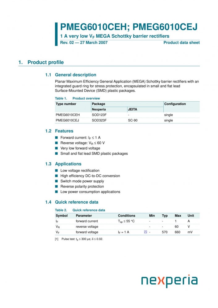 PMEG6010CEJ datasheet page 1