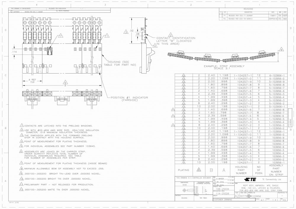 TE Connectivity 5-103956-3 controlled drawing preview