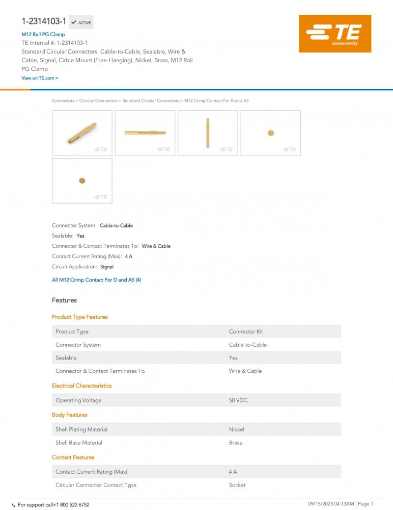 TE Connectivity 1-2314103-1 document page 1