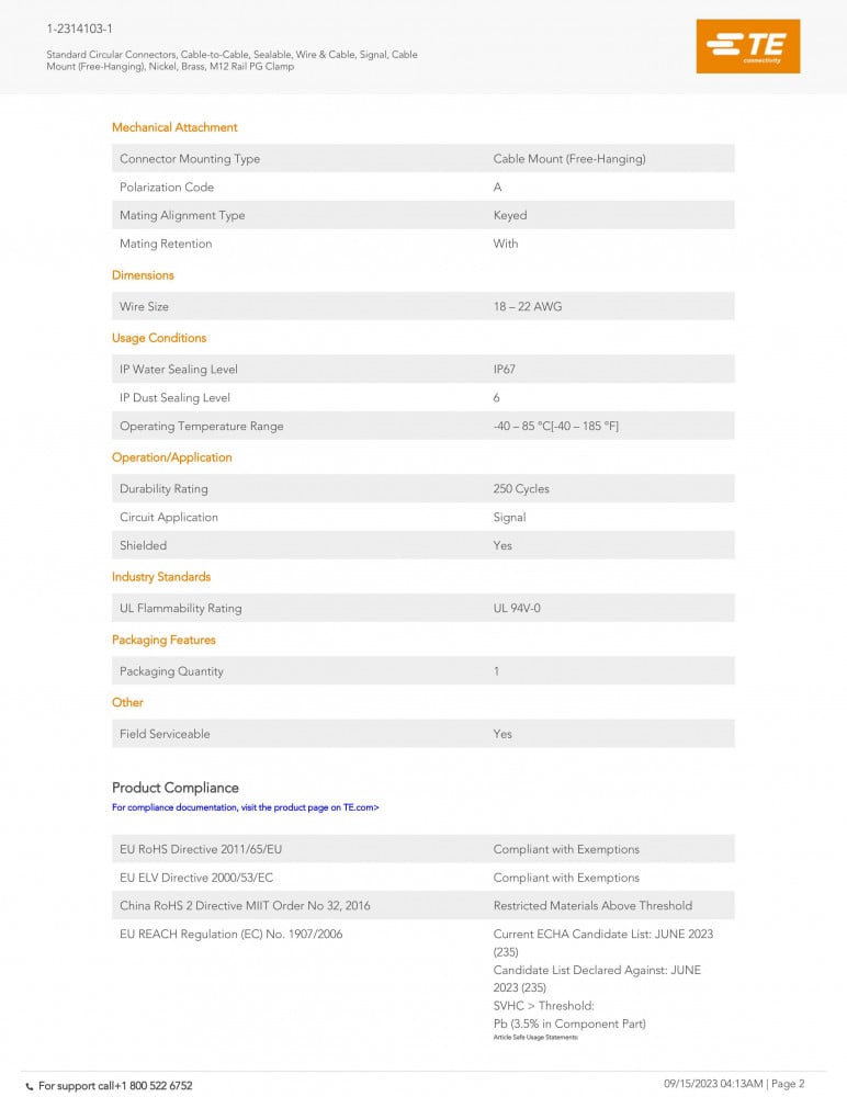 TE Connectivity 1-2314103-1 document page 2