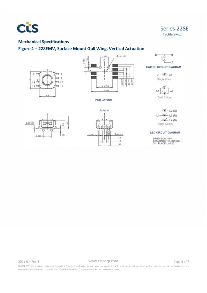 CTS 228EMV mechanical drawing