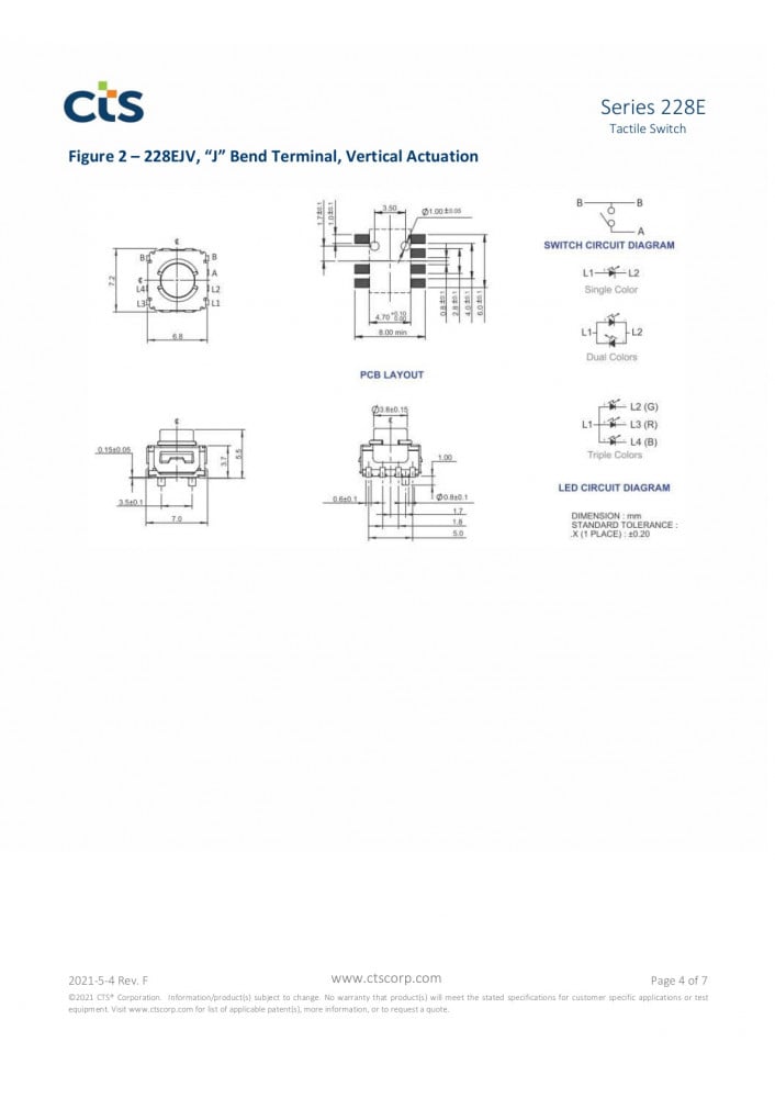 CTS 228EJ and 228ED mechanical drawings