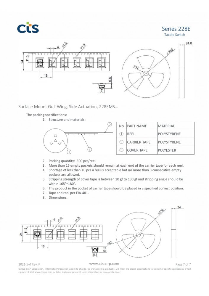 CTS 228E packaging dimensions