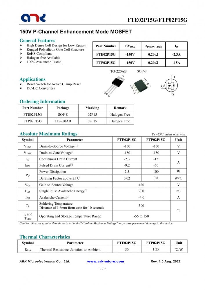 FTP02P15G datasheet page 1