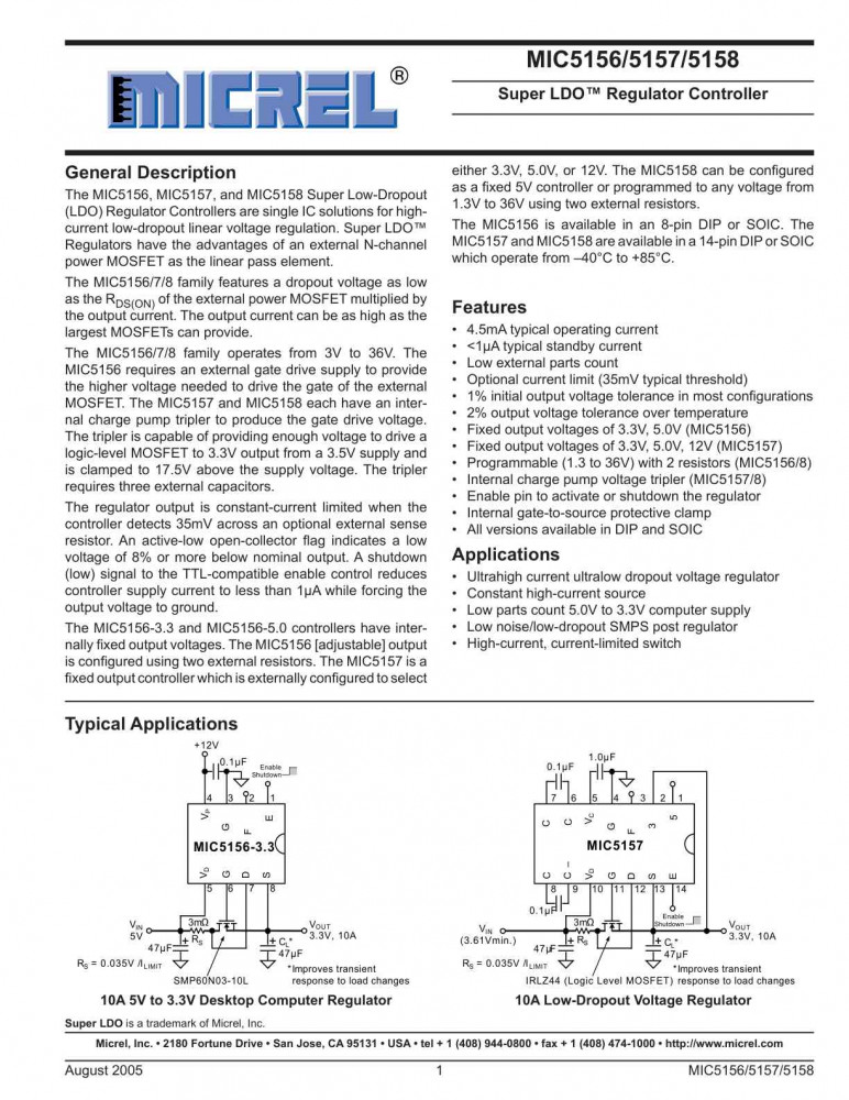 MIC5158YM technical document page 1