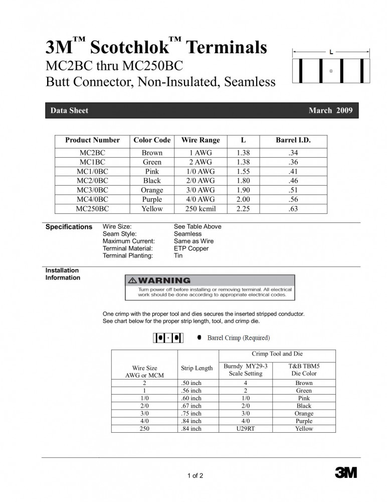 3M Scotchlok MC2BC family datasheet page 1
