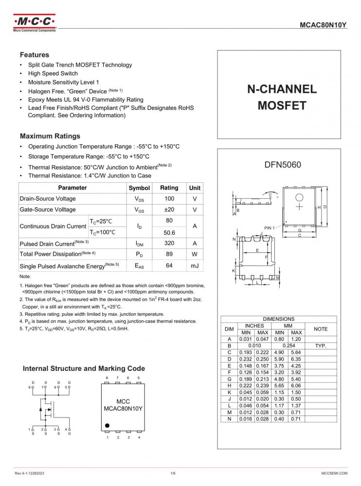 MCAC80N10Y-TP datasheet page 1