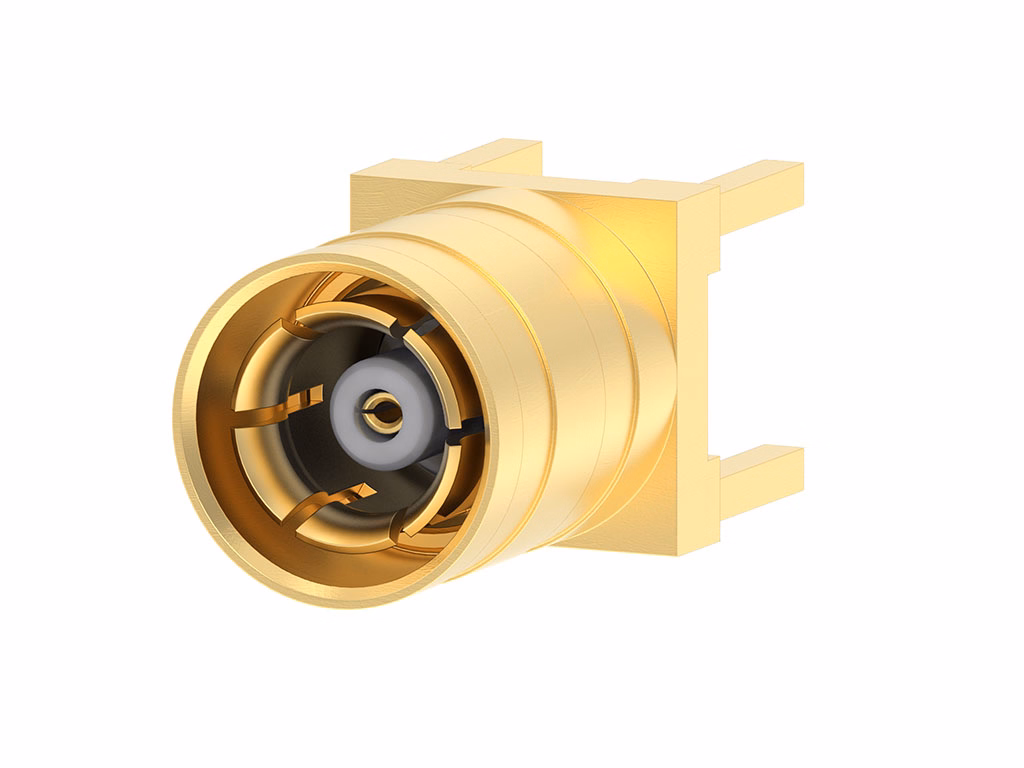 SMB Jack, Straight, PCB Receptacle, Surface Mount, Through Hole Signal, Brass Body, Gold (Au) Plated, Bag, 75 Ohms
