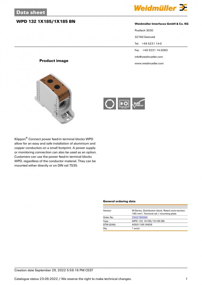 WPD 132 datasheet page 1