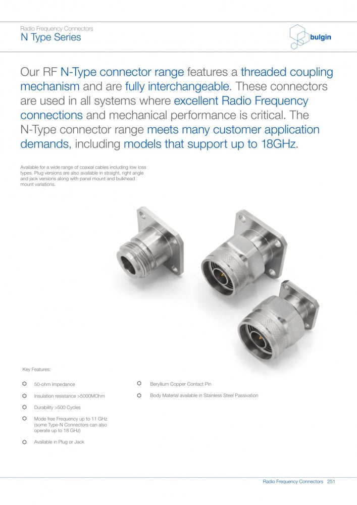 Bulgin RF N-Type connector documentation page 1