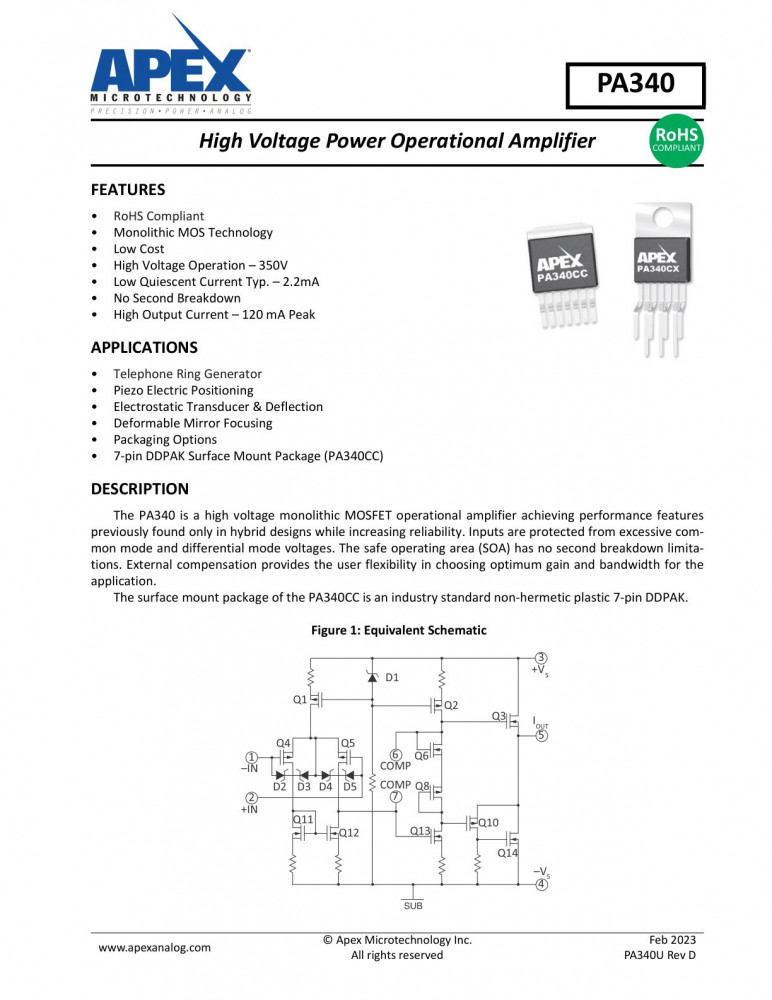 PA340 datasheet page 1