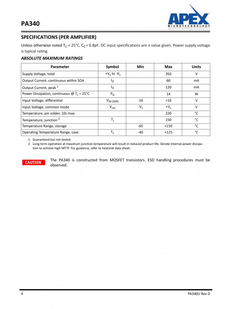 PA340 datasheet page 4