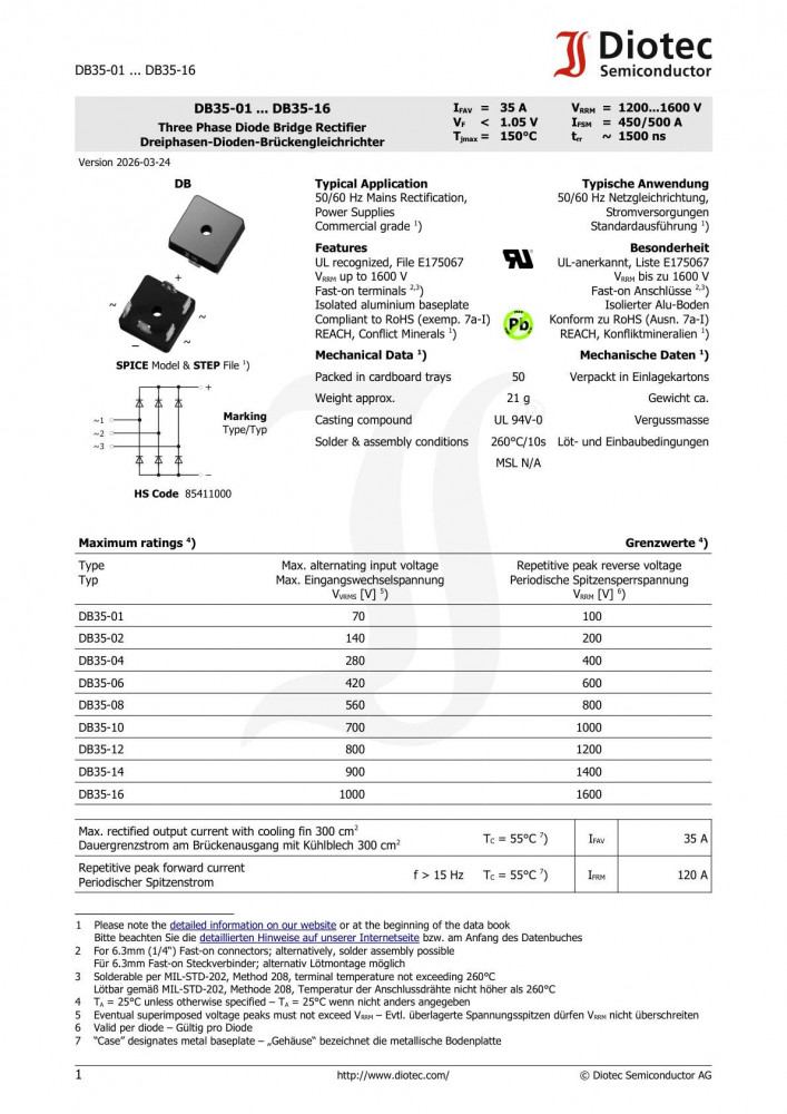 DB35 series technical document, page 1