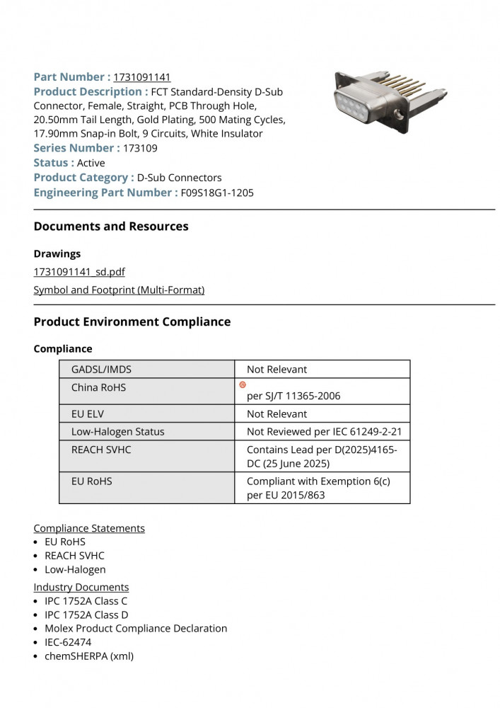 MOLEX 1731091141 technical drawing, page 1
