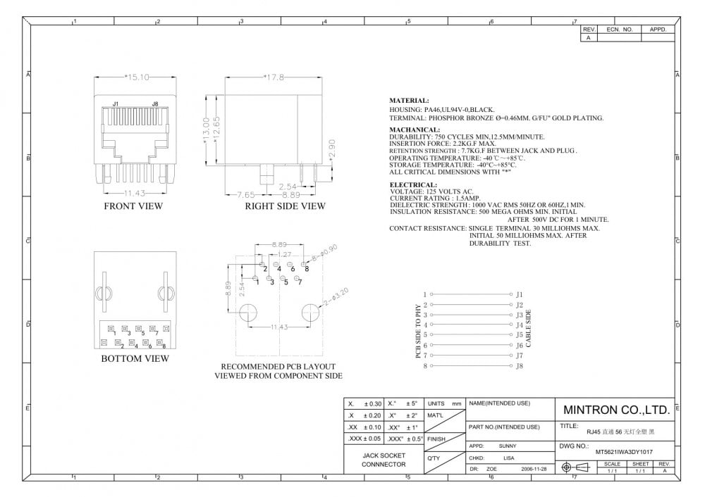 MINTRON MT5621IWA3DY1017 technical drawing
