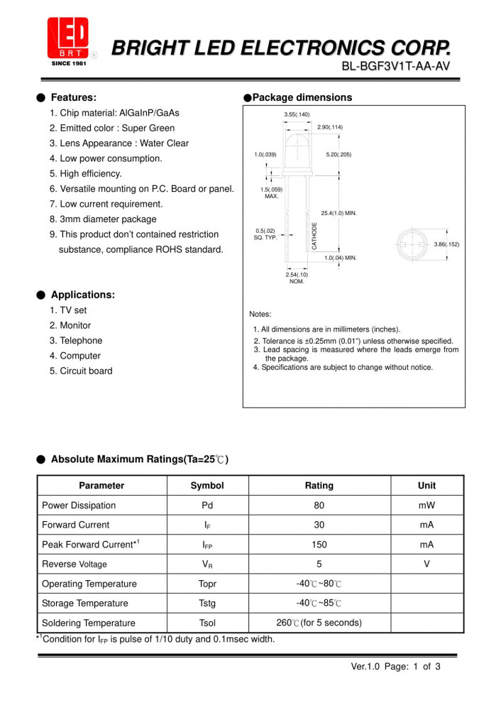 BL-BGF3V1T-AA-AV datasheet page 1