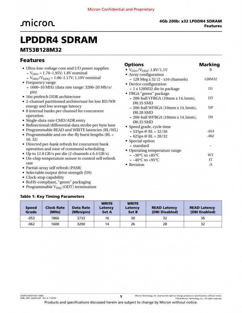 LPDDR4 datasheet page image 1