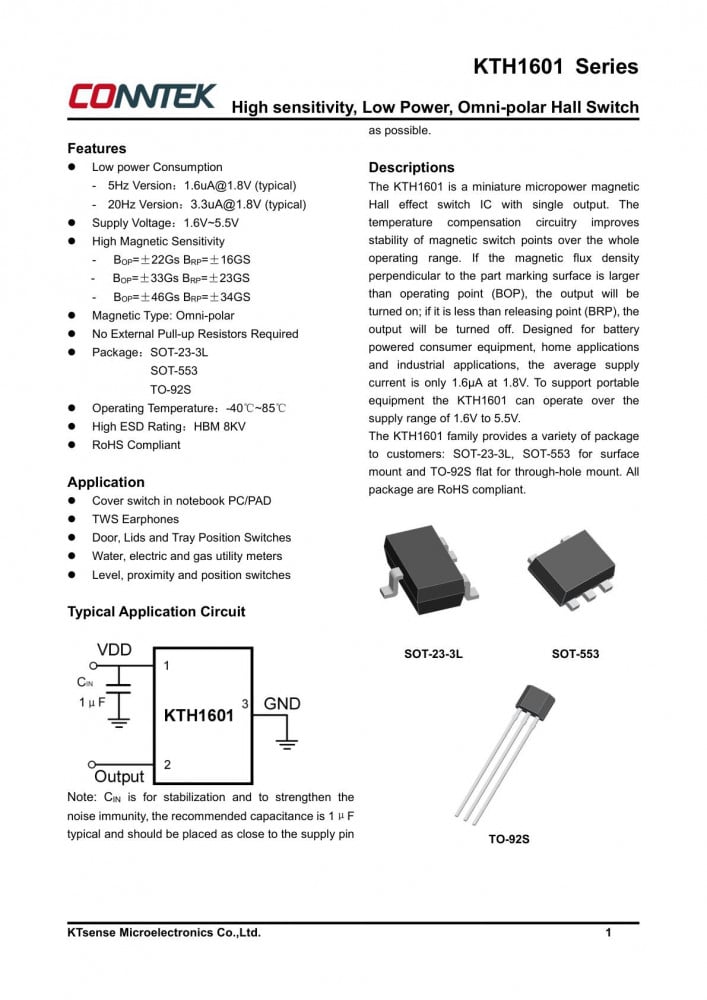KTH1601 datasheet page 1