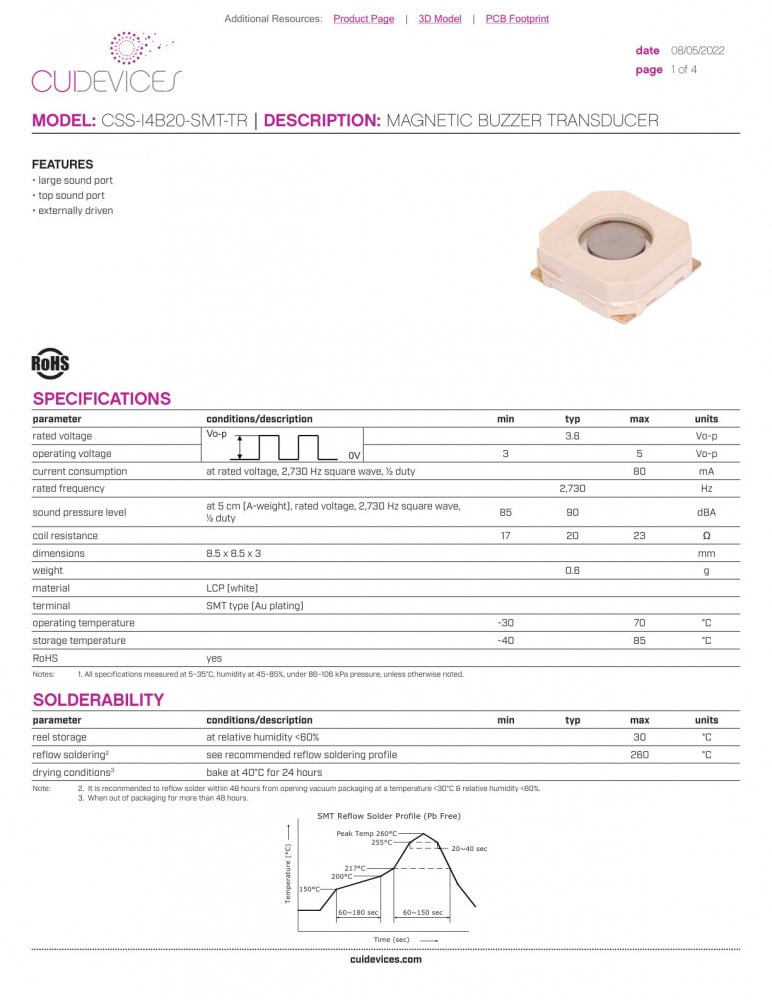 CSS-I4B20-SMT-TR datasheet page 1